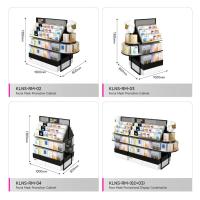 China Customized Perfume Display Cabinet Black Wooden Makeup Display Furniture with Lightbox for Cosmetic Store Interior Design for sale