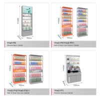 China Gray Wooden Display Cabinet Multilayer Store Rack With Light-box For Skincare Store Design for sale