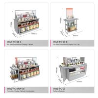 China Gray Wooden Display Cabinet Multilayer Store Rack With Light-box For Skincare Store Design for sale