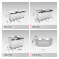 China Cosmetic Checkout Counter Grey Curved Cashier With Light Strips For Beauty Store Design And Retail Shop Display Furniture for sale