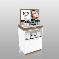 China Skincare Display Stand Platinum Wooden Central Hall Cabinet With Light Box For Space-Saving Store Design And Multi-Functional Store Furniture for sale