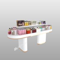 China Makeup Display Stand Platinum Wood Promotion Cabinet for Cosmetic Retail Shop Furniture and Smart Skincare Store Display Table for sale