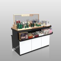 China Makeup Store Rack Platinum Wooden Display Cabinet With Light Box For Customized Skincare Store Display Furniture And Luxury Store Fitting for sale