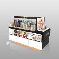 China Beauty Shop Rack Platinum Wooden Display Stand With Light Box For Branding Store Decoration And Skincare Shop Cabinet for sale