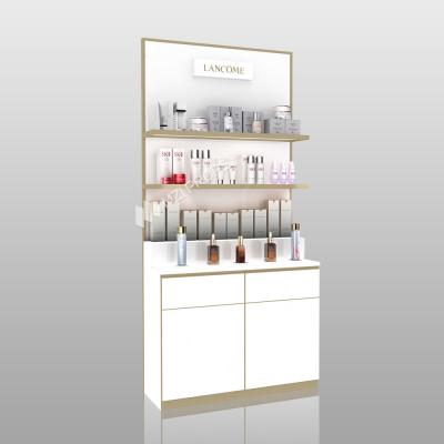 China Cosmetic Store Rack White Wooden Skincare Cabinet With Light Box For Luxury Shop Display Furniture And Retail Shop Interior Design for sale