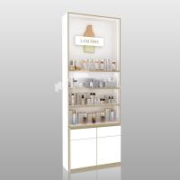China Cosmetic Store Cabinet White Wooden Skincare Cabinet With Light Box Cosmetic Display Counter For Space-Saving Shop Fitting And Branded Display Rack for sale