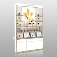 China Makeup Store Cabinet White Wooden Skincare Cabinet With Light Box For Visual Merchandising Store Display And Cost-Effective Store Shelf for sale