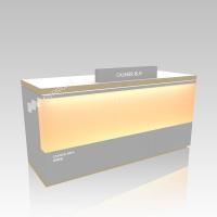 China Gray Wooden Check-out Counter with Soft Light Strip for Cosmetic Shop Design and Retail Shop Decoration for sale