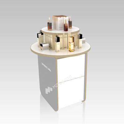 China Skincare Store Display Furniture Gray  Circular Retail Experience Display Stand for Cosmetic Shop Fitting and Perfume Shop Design for sale
