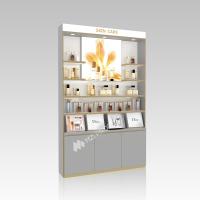 China Skincare Store Display Furniture Gray Wooden Makeup Shop Cabinet with Lightbox for Makeup Store Display Furniture and Cosmetic Shop Interior Design for sale