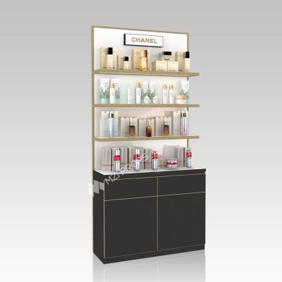 China High-quality Customizable Cosmetic Display Rack wooden&iron Skincare Shop Cabinets with LED Light Strips for Beauty Brand Store Design for sale