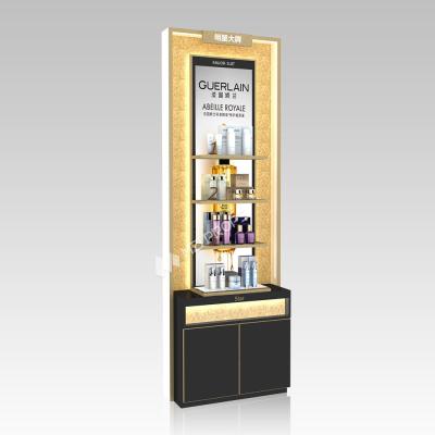 China Beauty Shop Black & Gold Display Furniture Elegant Modern Minimalist Side Cabinet - Double-Sided Display for Central Hall in Cosmetic Store Interior Design for sale