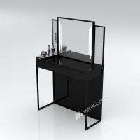 China Retail Store Design Black Experience Desk with Mirror Beauty Shop Display Rack for Skincare Store Decoration for sale