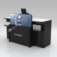 China Retail Store Black Wooden Cashier Desk Skincare Shop Checkout Counter With Lightbox  For Cosmetic Shop Design for sale