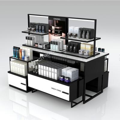 China Black and White Painted Wooden Cabinet Beauty Store Display Stand with Light Strips for Cosmetic Store Display Furniture for sale
