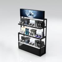 China Black Middle Hall Side Display Cabinet Skincare Shop Display Furniture with Lightbox for Cosmetic Store Decoration for sale