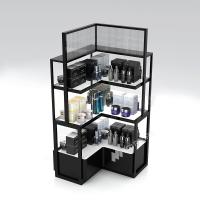 China Black Spray Painting Display Corner Cabinet Cosmetic Store Design For Skincare Shop Interior And Beauty Store Decoration for sale