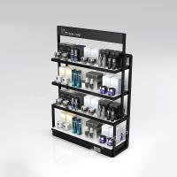 China Wooden & Iron Middle Hall Side Display Stand Skincare Shop Display Shelves With Lightbox For Cosmetic Shop Interior Design for sale