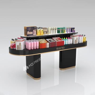 China Black & Gold Wooden Beauty Display Table Multi-functional Makeup Store Stand For Cosmetic Shop Interior Design for sale