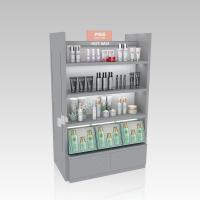 China Skincare Display Cabinet Gray Wooden Beauty Store Display Rack With Adjustable Layer Board For Cosmetic Store Design for sale