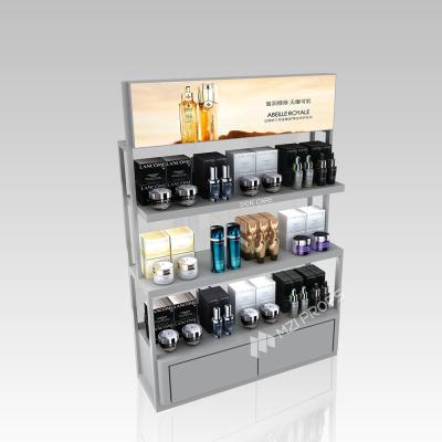 China Gray Iron & Wooden Beauty Store Display Cabinet  With Light-box For Skincare Shop Design And Retail Store Decoration for sale