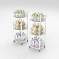 China White Multi-Layer Circular Iron Display Rack With Universal Wheels For Retail Shop Display Furniture for sale