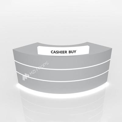 China Cosmetic Checkout Counter Grey Curved Cashier With Light Strips For Beauty Store Design And Retail Shop Display Furniture for sale