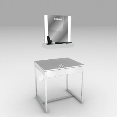 China Grey Experience Desk Makeup Table With Mirror For Cosmetic Store Decoration And Skincare Shop Design for sale