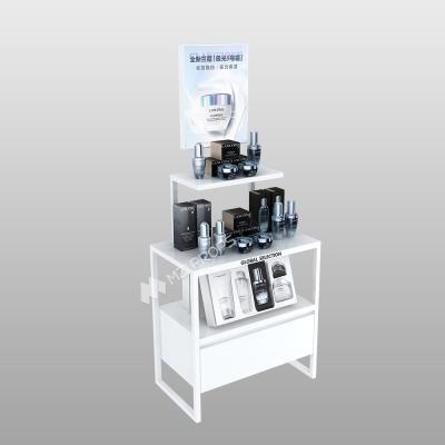 China Cosmetic Store Stand White Laminated Display Rack with Light-box for Skincare Shop Decoration and Retail Shop Fitting for sale