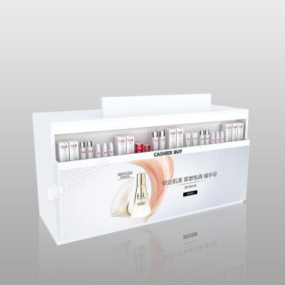 China Modern Skincare Display Cabinet White Wooden Cashier Desk for Cosmetics and Perfume Store Display for sale