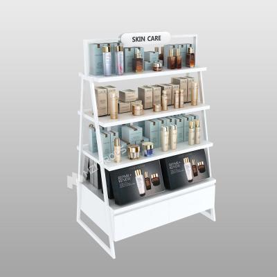 China White Skincare Display Shelf  Double-Sided Transparent Central Rack for Beauty Shop Design and Cosmetic Store Decoration for sale