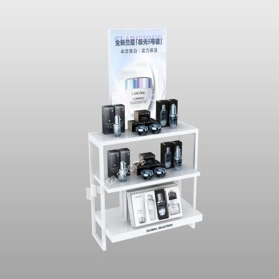 China Customized Skincare Store Stand White Wooden Display Rack for Retail Store Fitting and Makeup Shop Furniture for sale