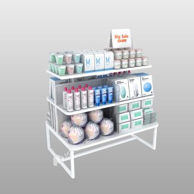 China Multi-Function Facial Mask Stand White Multi-layer Display Rack for Makeup Store Interior Design for sale