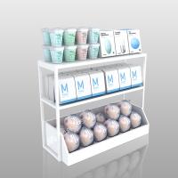 China Multifunctional Promotion Display Rack Skincare Store White Wooden Shelf For Cosmetic Shop Design for sale