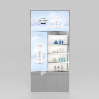 China Cosmetic Shop Decorationc Grey Wooden Display Cabinet With Light Box For Smart Store Showcase Smart Display Shelf And Branding Display Showcase for sale