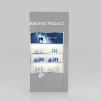 China Makeup Display Shelf Grey Wooden Display Cabinet For Premium Shop Display And Retail Shop Design for sale