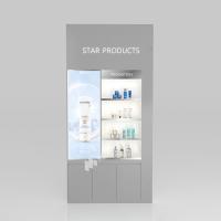 China Cosmetic Shop Decoration  Grey Wooden Display Cabinet For Smart Store Showcase for sale