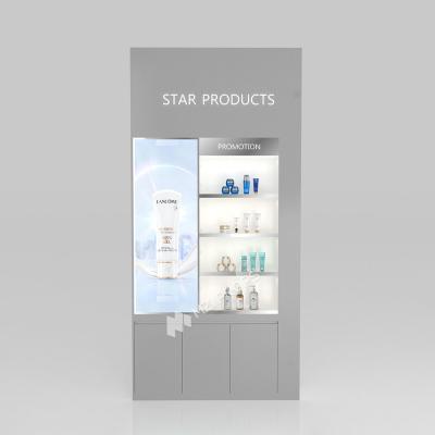 China Cosmetic Shop Decoration  Grey Wooden Display Cabinet For Smart Store Showcase for sale