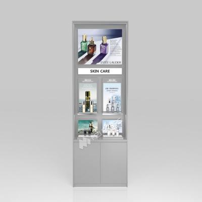 China Retail Store Stand Grey Wooden Display Cabinet With Led Lights For Retail Store Fixtures for sale
