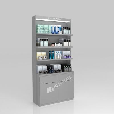 China Skincare Store Display Furniture Grey Wooden Display Cabinet For Trendy Display Stand Fashion-Forward Display Showcase for sale