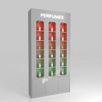 China Skincare Shop Shelf Grey Wooden Laminated Display Cabinet For Space-Saving Shop Display And Fashion-Forward Store Interior Design for sale