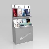 China Beauty Store Interior Design Grey Wooden Display Cabinet With Light Box For Fashion-Forward Display Table And Premium Display Shelf for sale