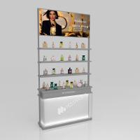 China Makeup Shop Rack Grey Wooden Laminated Display Cabinet With Light Box For Branding Shop Shelf And Premium Store Showcase for sale