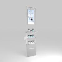 China Shop Rack Grey Wooden Pillar With Light Box For Visual Merchandising Shop Fitting And Branded Shop Table for sale