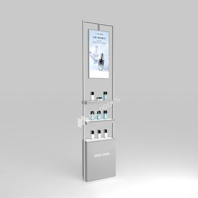 China Shop Rack Grey Wooden Pillar With Light Box For Visual Merchandising Shop Fitting And Branded Shop Table for sale