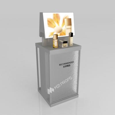 China Store Stand Grey Wooden Edge Cabinet For Branding Store Display Furniture And Space-Saving Display Table for sale