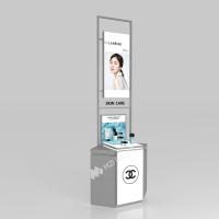 China Store Rack Grey Wooden Corner High Cabinet With Light Box For Visual Merchandising Store Furniture And Fashion-Forward Store Table for sale