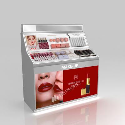 China Store Cabinet Grey Wooden Makeup Front Cabinet With Light Box For Customized Display Furniture And Branding Store Shelf for sale