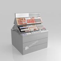 China Store Stand Grey Wooden Staircase Makeup Island For Branding Display Furniture And Premium Shop Counter for sale