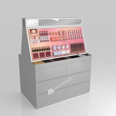 China Store Stand Grey Iron Makeup With Island Light For Visual Merchandising Shop Furniture And Cost-Effective Store Stand for sale